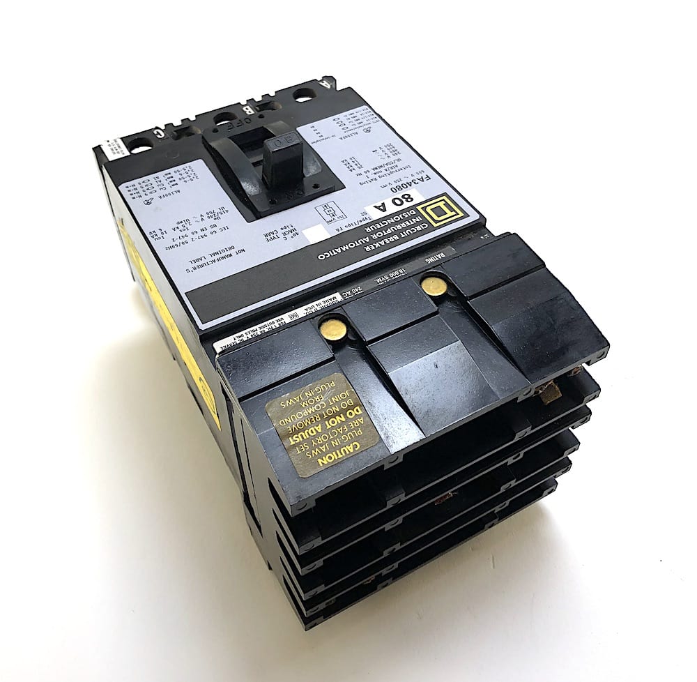 Square D FA36080 Black Face 3 Pole 80 Amp 600 Vac Circuit Breaker