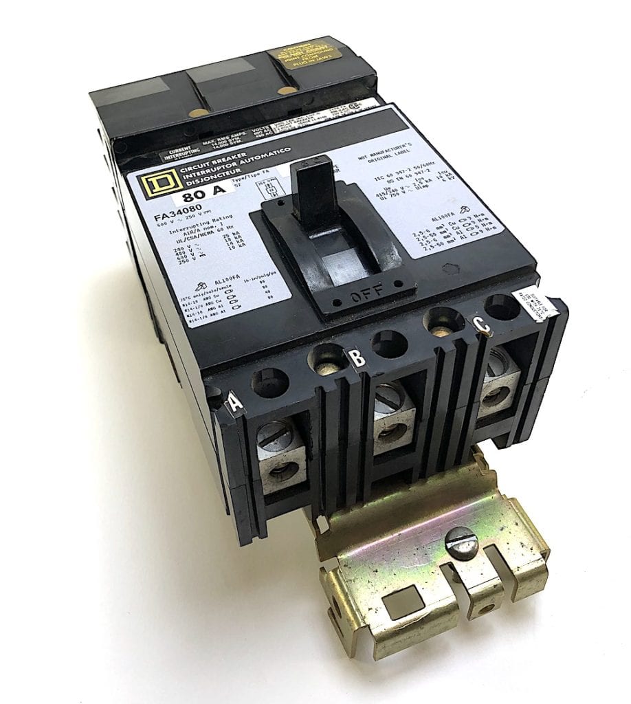Square D FA36080 Black Face 3 Pole 80 Amp 600 Vac Circuit Breaker