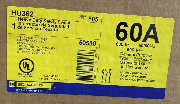 Square D HU362 60 Amp 600V Type 1 Heavy Duty Safety Switch (NIB ...