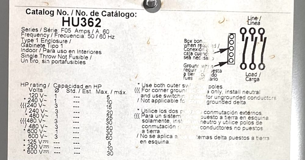 Square D HU362 60 Amp 600V Type 1 Heavy Duty Safety Switch (NIB ...