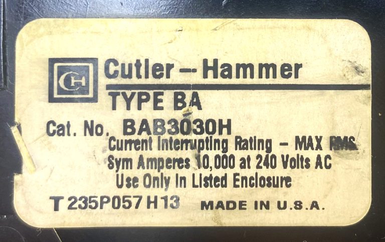 Cutler Hammer BAB3030H 3 Pole 30Amp 240Vac Circuit Breaker (CHIP)
