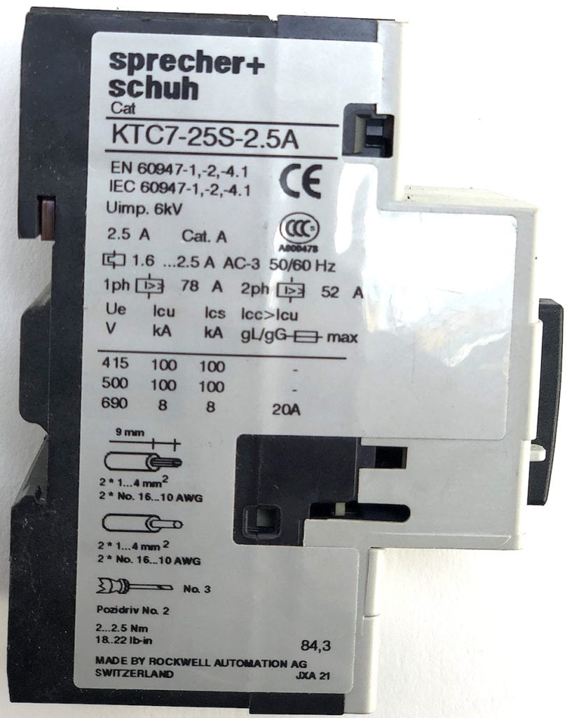 Sprecher + Schuh KTC7-25S-2.5A 3 Pole 2.5A 600V Motor Controller