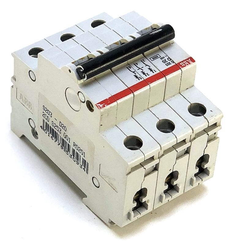 ABB S203-D20 3 Pole 20 Amp 277/480 Vac Circuit Breaker