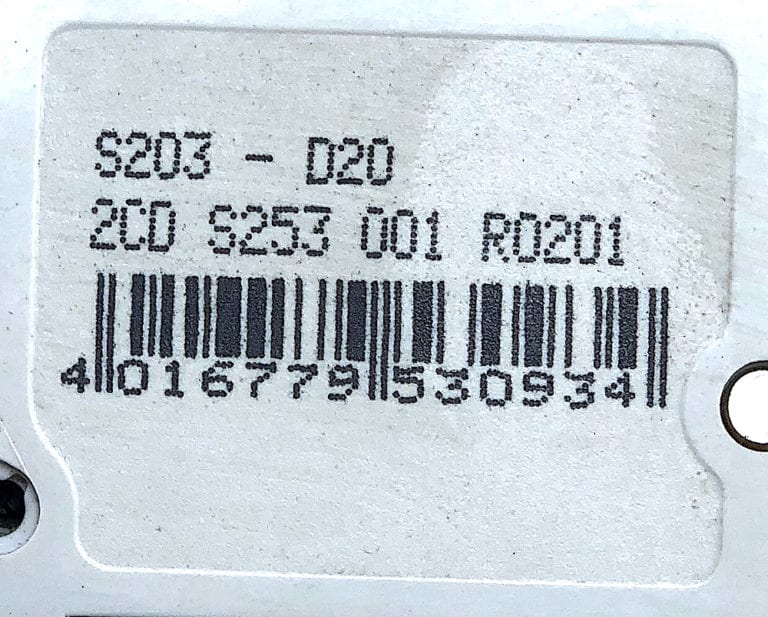 ABB S203-D20 3 Pole 20 Amp 277/480 Vac Circuit Breaker