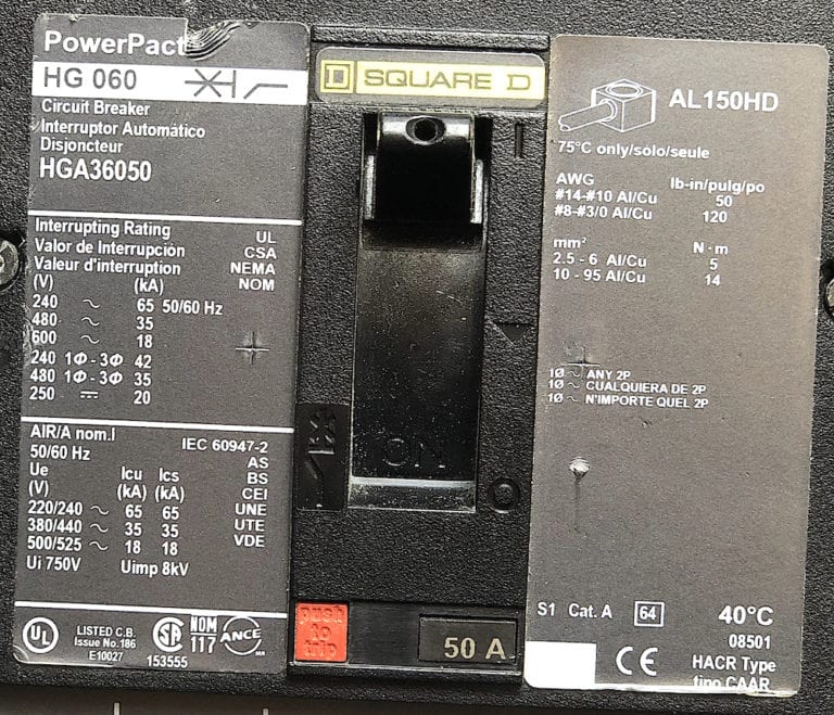 Square D HGA36050 3 Pole 50 Amp 600 Vac I-Line Circuit Breaker | Electrical Power and Control ...