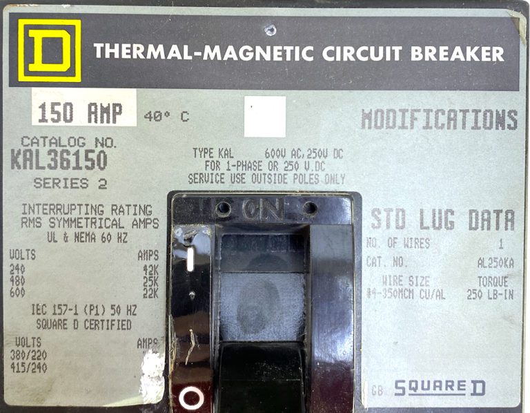 Square D KAL36150 3 Pole 150 Amp 600 Vac Circuit Breaker