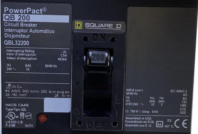 Square D QBL32200 3 Pole 200 Amp 240Vac PowerPact Circuit Breaker ...