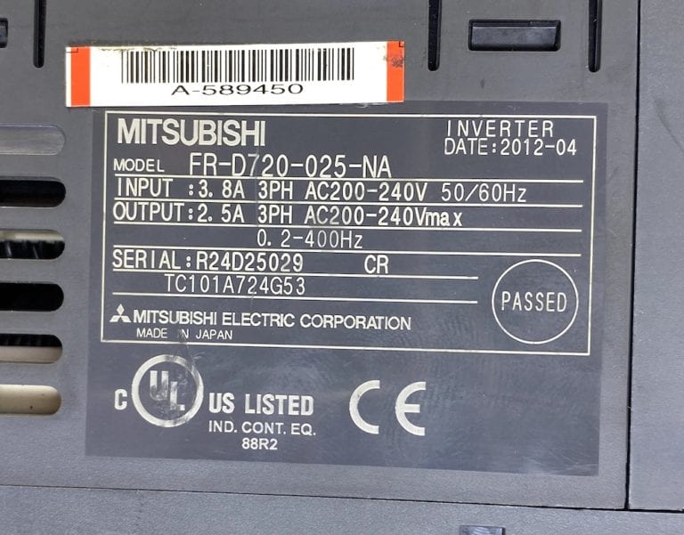 Mitsubishi Electric FR-D720-025-NA 3 Phase 240 Vac VFD Inverter