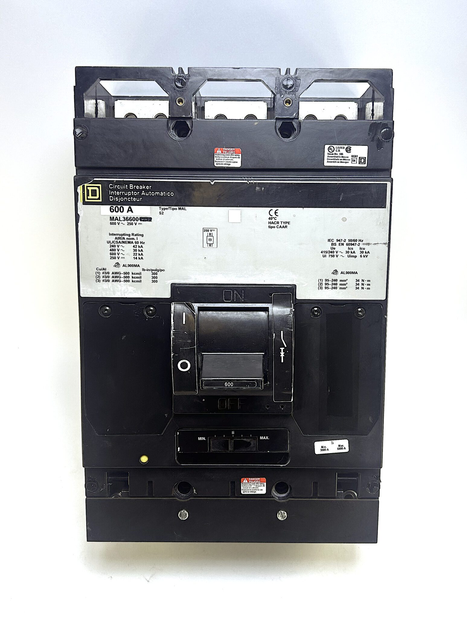 Square D MAL36600 3 Pole 600 Amp 600 Vac Circuit Breaker