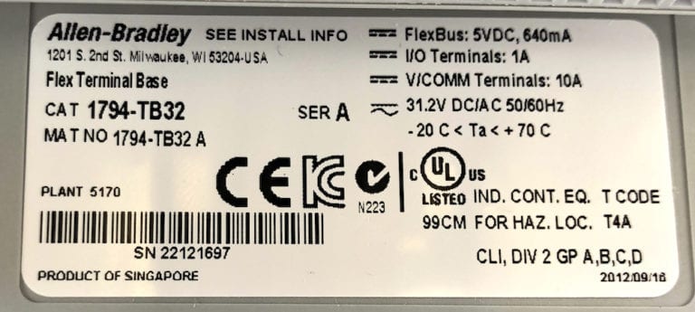 Allen Bradley 1794-TB32 Series A Flex I/O Terminal Block Base ...