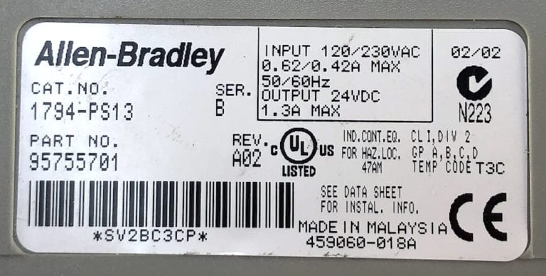 Allen Bradley 1794-PS13 Series B Rev A02 Flex I/O 24 Vdc Power Supply ...