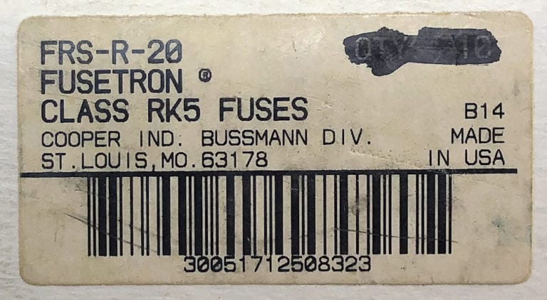 Fusetron FRS-R-20 20 Amp 600Vac Time Delay Fuses (NIB) (Set of 7 ...