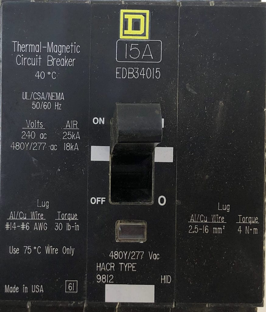 Square D EDB34015 3 Pole 15 Amp 480 Vac Circuit Breaker | Electrical ...