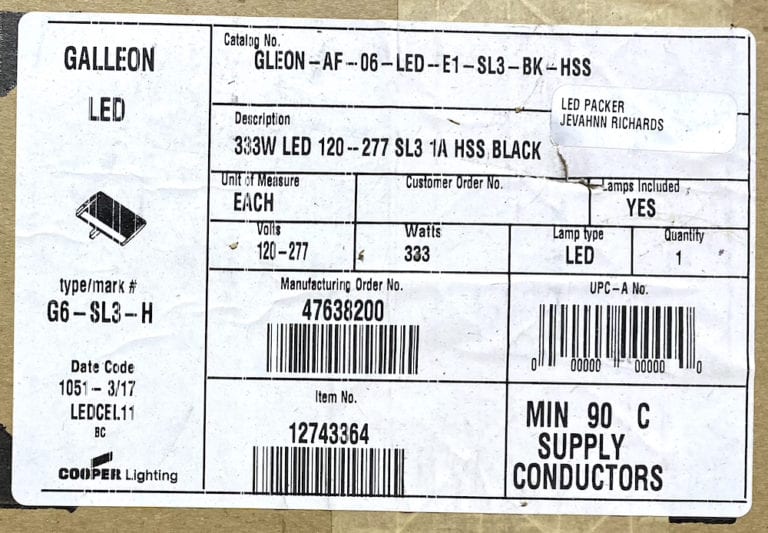 Galleon GLEON-AF-06-LED-E1-SL3-BK-HSS 120-277 Vac 333W LED Lamp (NIB ...