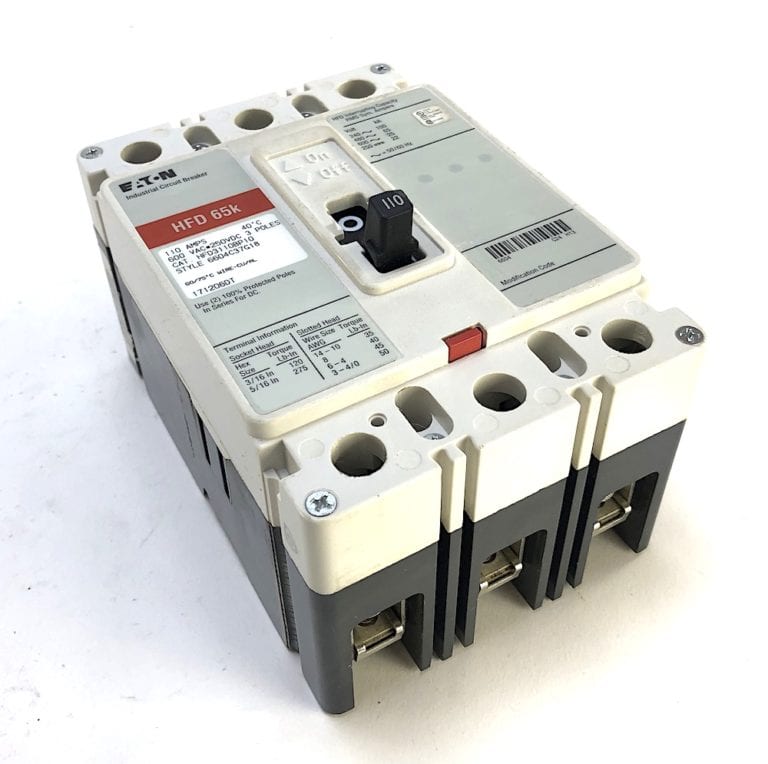 Eaton HFD3110BP10 3 Pole 110 Amp 600 Vac Circuit Breaker Red Label ...