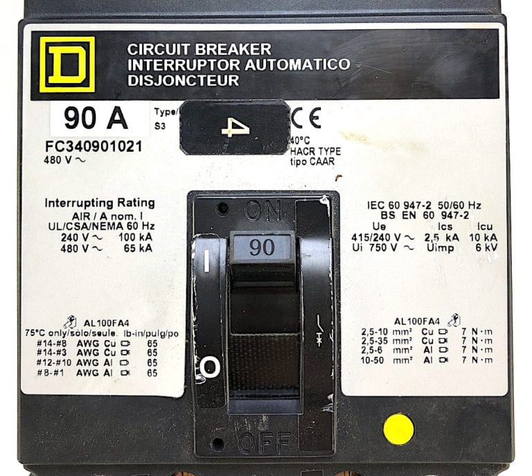 Square D FC340901021 3 Pole 90 Amp 480 Vac I-Line Circuit Breaker