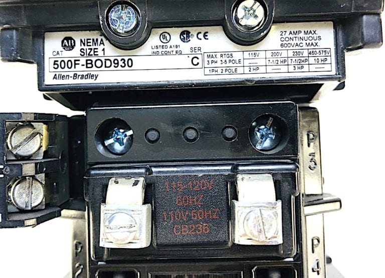 Allen Bradley 500F-BOD930 3 Pole Size 1 Motor Starter w/120V Coil ...
