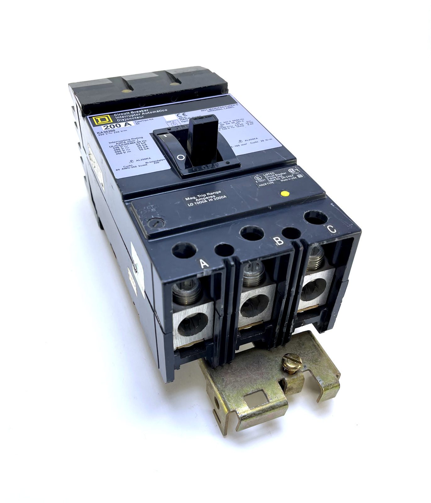 Square D KA36200 3 Pole 200 Amp 600 Vac I-Line Circuit Breaker