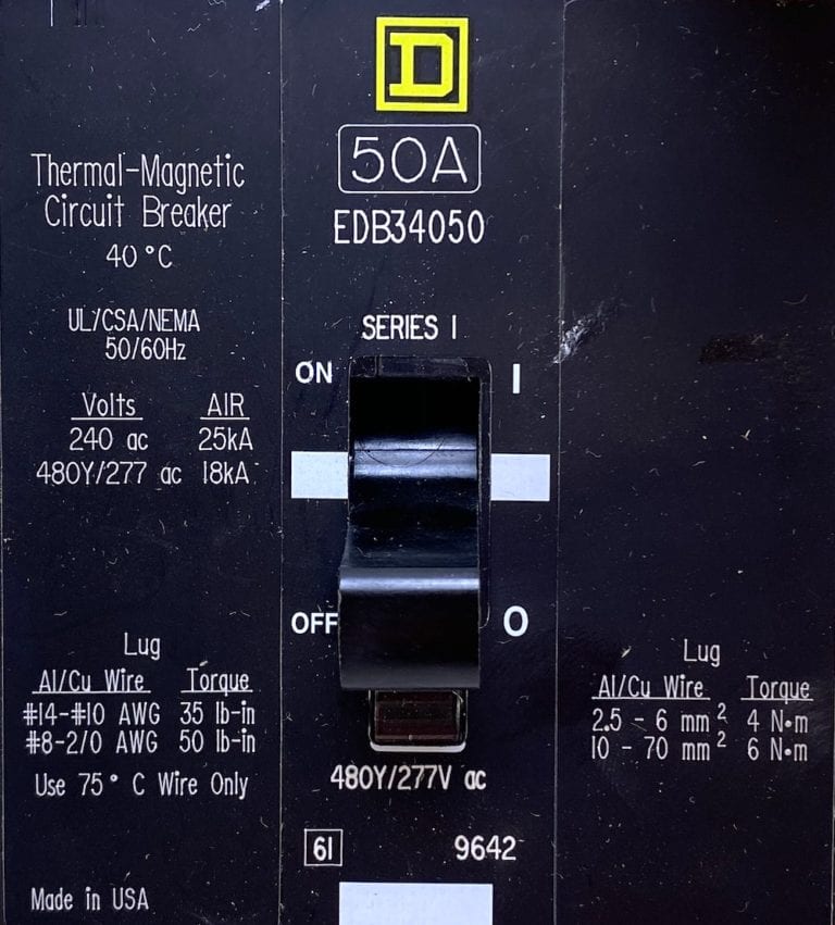 Square D EDB34050 3 Pole 50 Amp 480Y/277Vac Circuit Breaker (NEW)