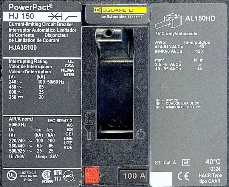 Square D HJA36100 3P 100 Amp 600V PowerPact I-Line Breaker (CHIP)