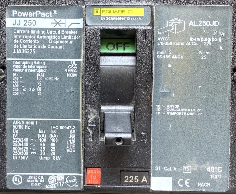 Square D JJA36225 3 Pole 225 Amp 600 Vac PowerPact I-Line Breaker | Electrical Power and Control ...