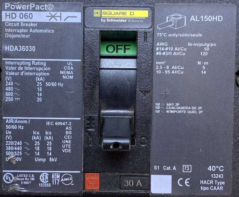 Square D HDA36030 3 Pole 30 Amp 600 Vac I-Line PowerPact Breaker