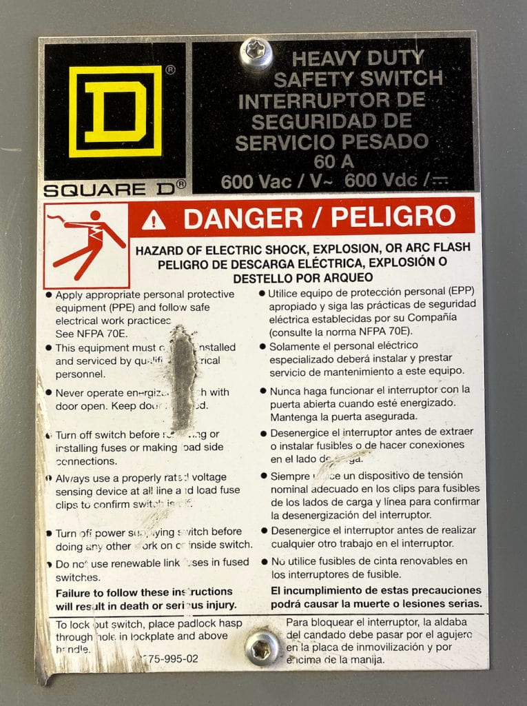 Square D H362RB 3 Pole 60 Amp 600 Vac Type 3R Safety Switch (NEW)