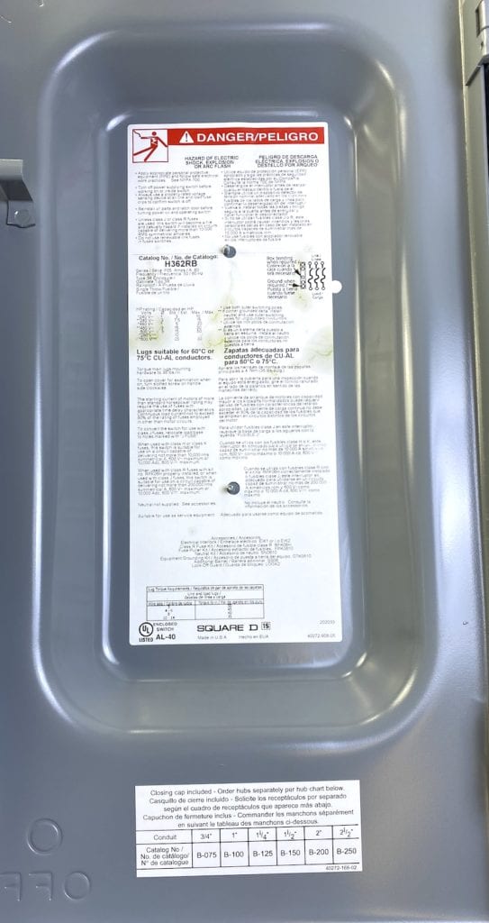 Square D H362RB 3 Pole 60 Amp 600 Vac Type 3R Safety Switch (NEW)