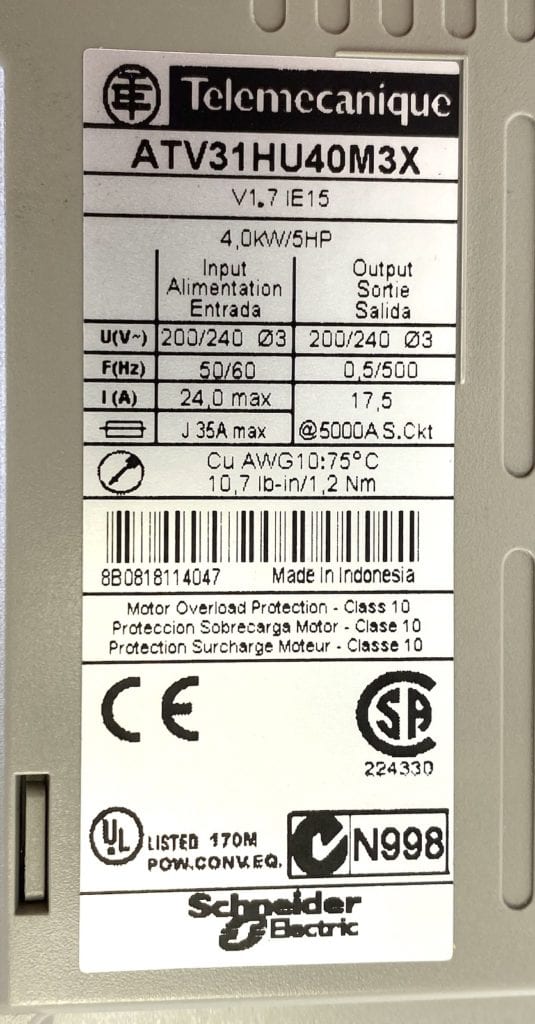 Telemecanique ATV31HU40M3X 230V 4kW 5HP Altivar 31 Speed Drive