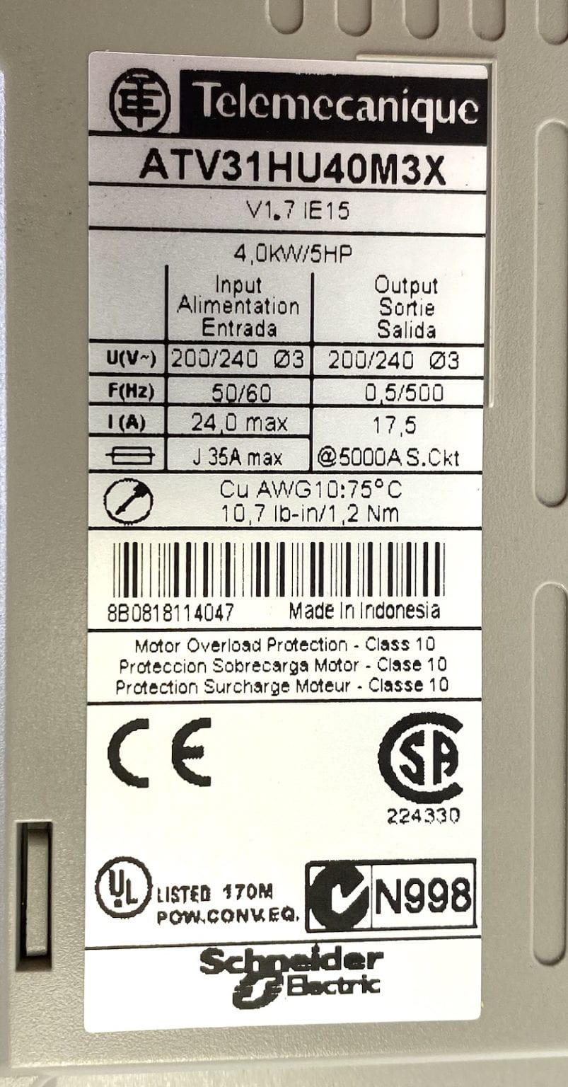 Telemecanique ATV31HU40M3X 230V 4kW 5HP Altivar 31 Speed Drive