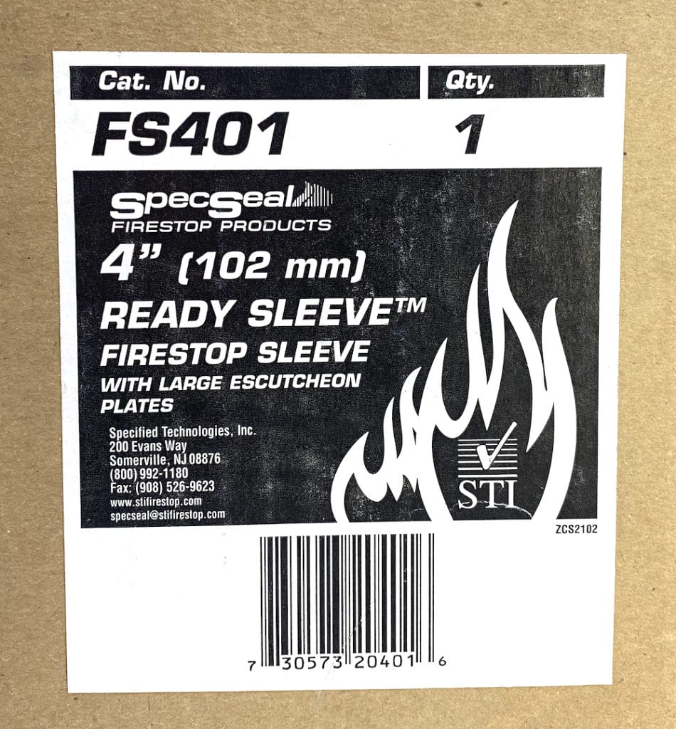 STI SpecSeal FS401 4" / 102 mm Ready Sleeve Firestop Sleeve (NIB)