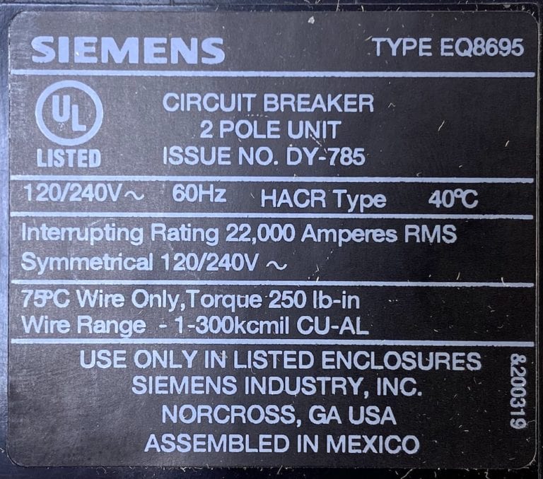 Siemens MBK200A 2 Pole 200 Amp 120/240 Vac Circuit Breaker (NIB)