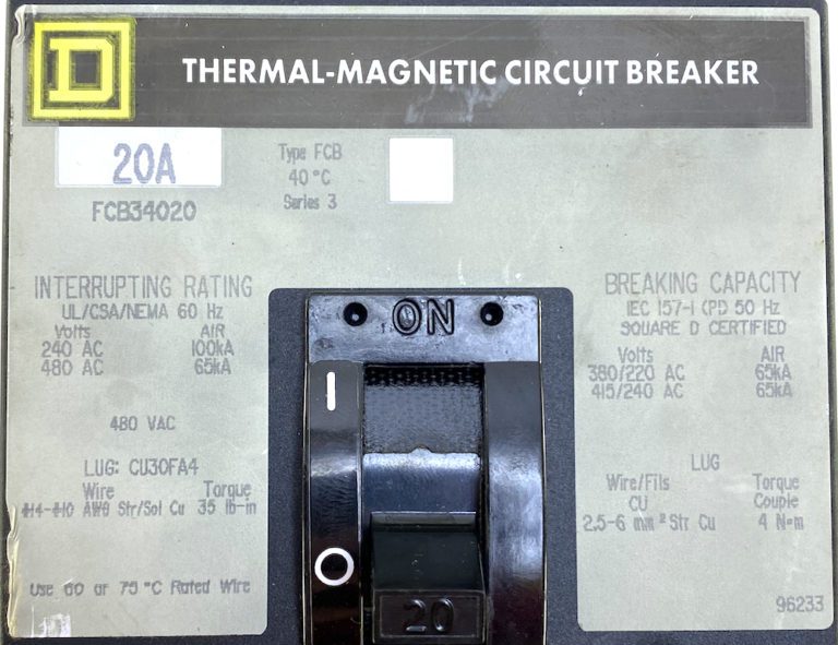 Square D FCB34020 3 Pole 20 Amp 480 Vac I-Line Circuit Breaker
