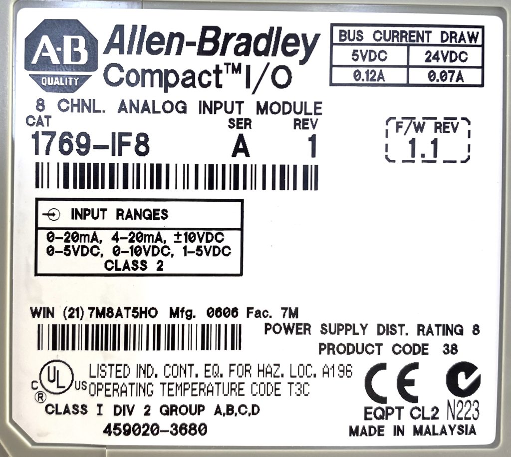 Allen Bradley 1769-IF8 Compact I/O 8 Channel Analog Input Module