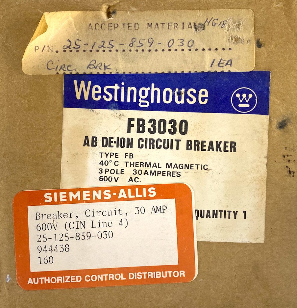Westinghouse FB3030 3 Pole 30 Amp 600 Vac Circuit Breaker (NIB)