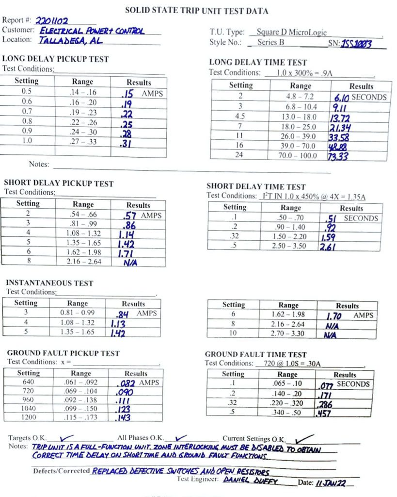 Square D PEF362000LSG 3 Pole 2000 Amp Breaker (100%) w/Test Sheet