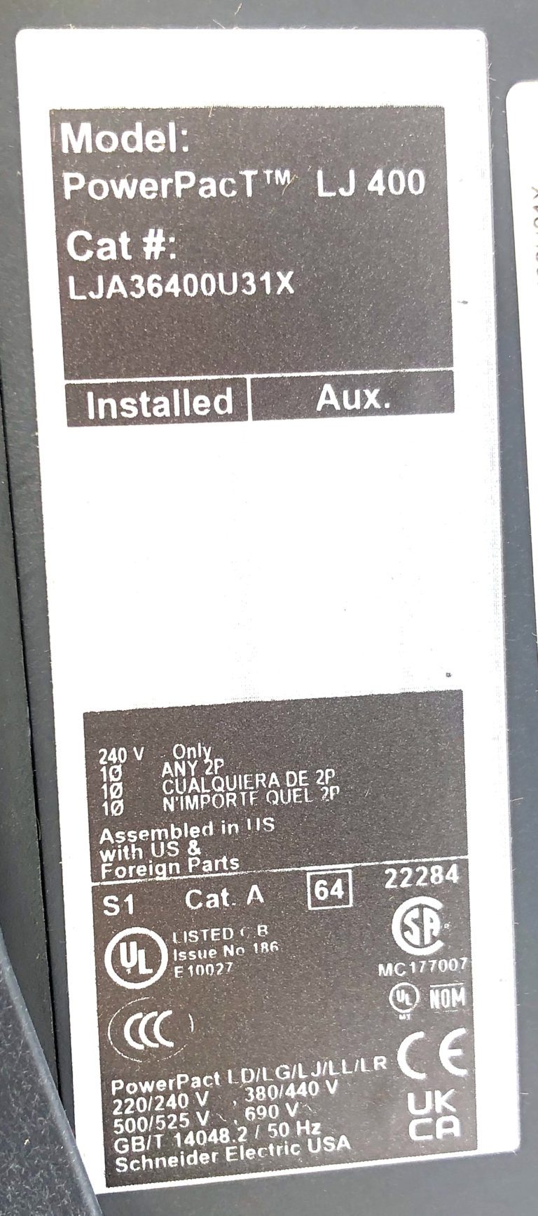 Square D LJA36400U31X 3P 400A 600V I-Line PowerPact Breaker (NIB)