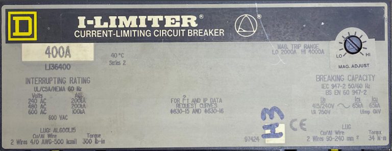Square D LI36400 3 Pole 400 Amp 600 Vac I-Line I-Limiter Breaker