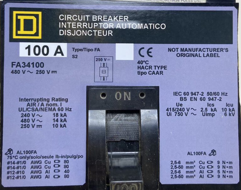 Square D FA34100 3 Pole 100 Amp 480 Vac I-Line Breaker (CHIP)
