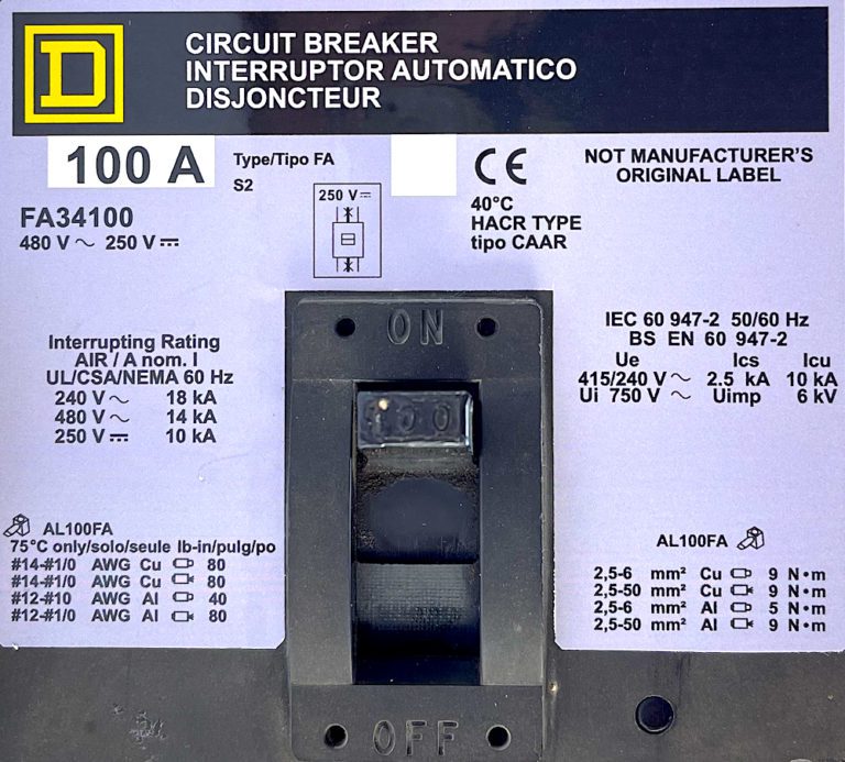 Square D FA34100 3 Pole 100A 480 Vac I-Line Breaker (Minor Chip)