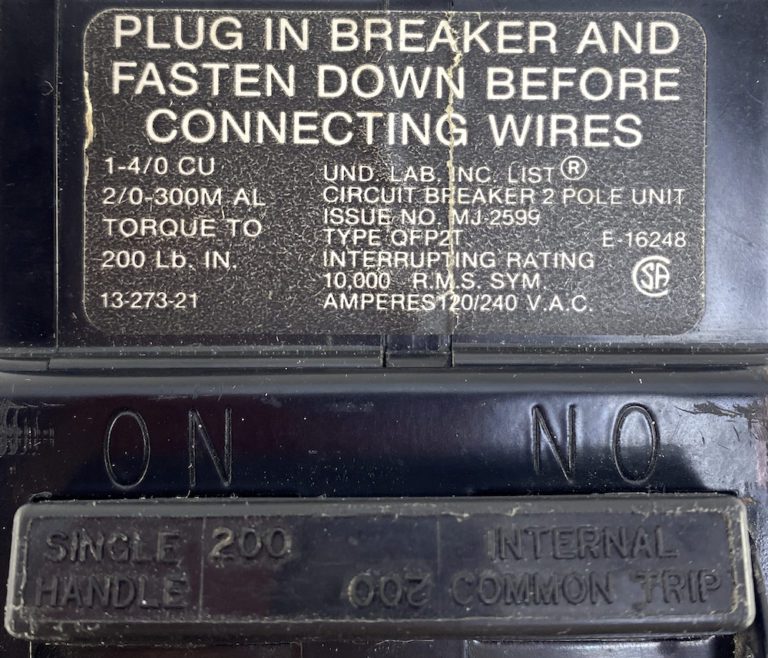 Zinsco QFP2200T QFP2T 2 Pole 200A 120/240V Breaker (Offset Lugs)