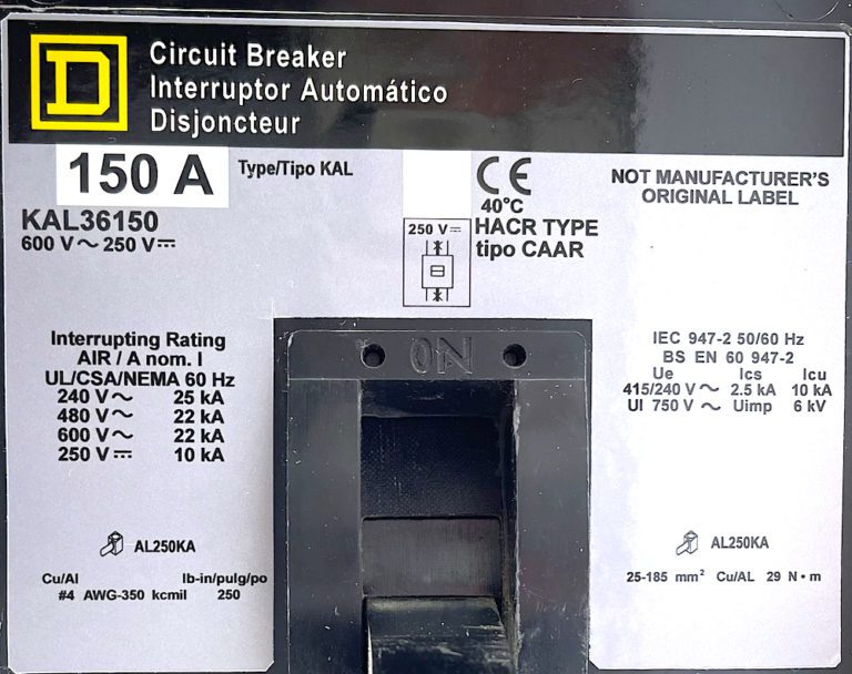 Square D KAL36150 3 Pole 150 Amp 600 Vac Circuit Breaker