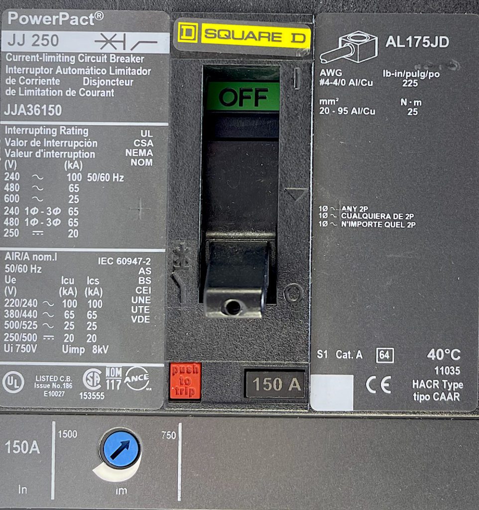 Square D JJA36150 3 Pole 150 Amp 600 Vac I-Line PowerPact Breaker