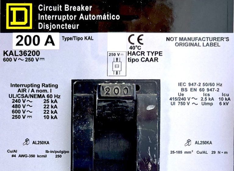 Square D KAL36200 3 Pole 200 Amp 600 Vac Circuit Breaker