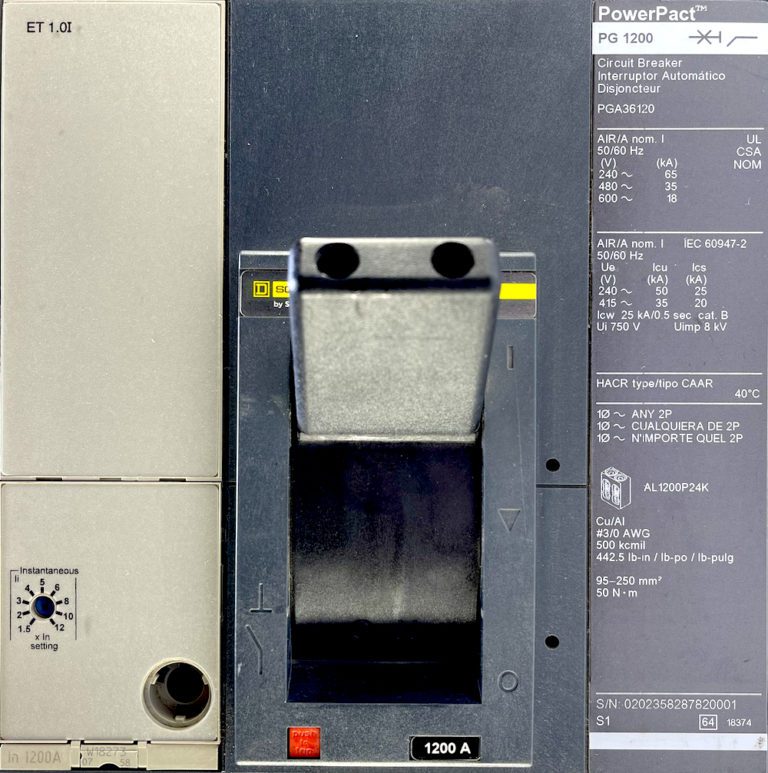 Square D PGA36120 3P 1200A 600V PowerPact I-Line Breaker w/ Trip