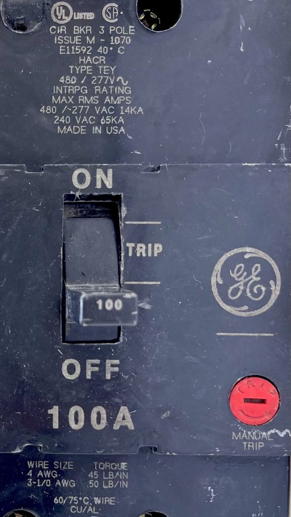 General Electric TEY3100 3 Pole 100 Amp 480/277V Circuit Breaker