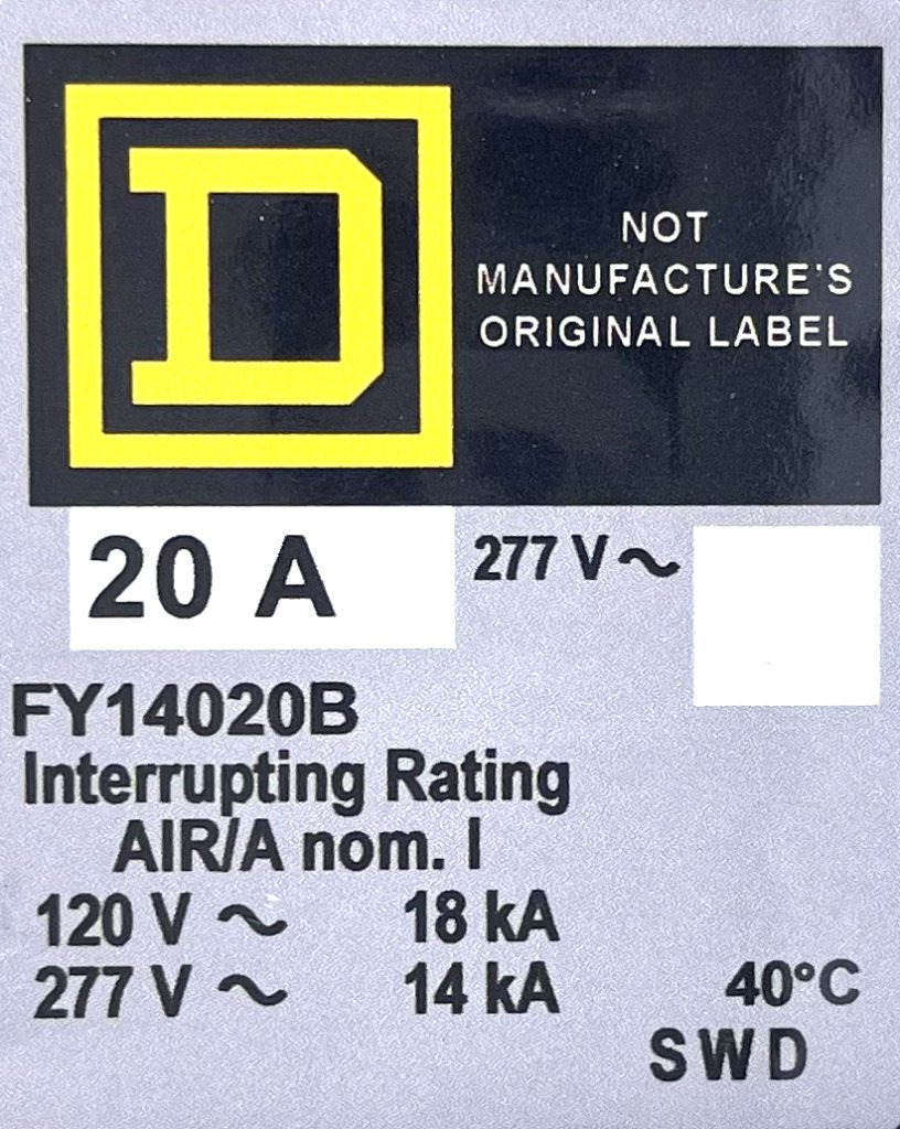 Square D FY14020B 1 Pole 20A 277V I-Line Breakers (LOT of 10)