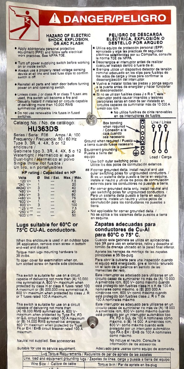 Square D HU363DS 100 Amp Type 4X Non-Fusible Safety Switch (NEW)