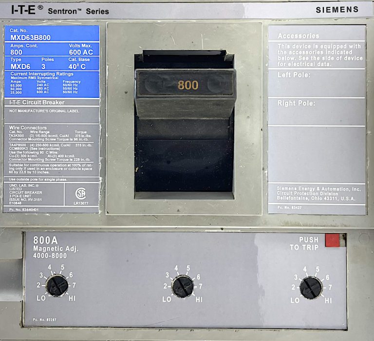 ITE Siemens MXD63B800 3 Pole 800 Amp 600 Vac Circuit Breaker