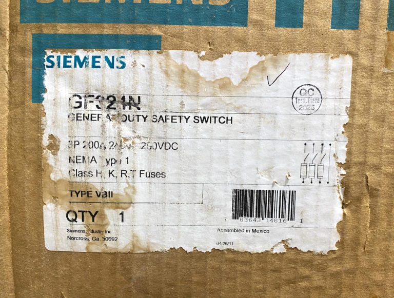 Siemens GF324N 3P4W 200 Amp 240 Vac Fusible Safety Switch (NIB)